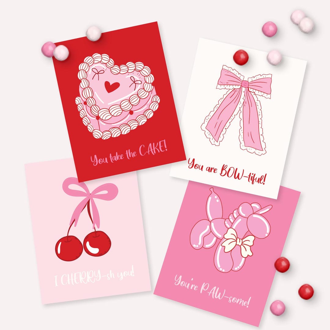 Coquette Bow Valentine's Day Cards - Printable Cake & Cherry Kids ...