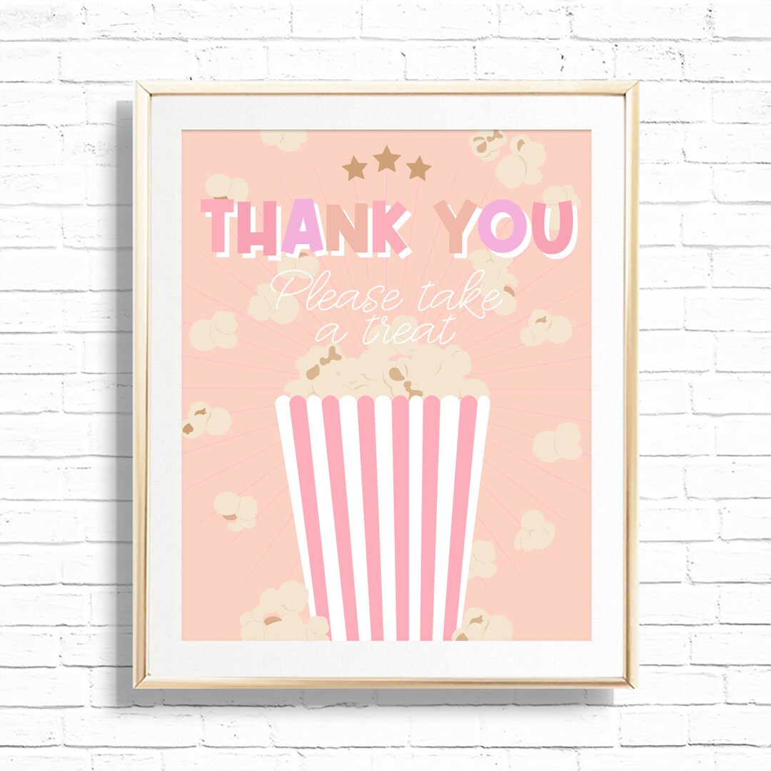 Thank You Sign - Printable Movie Night Popcorn Birthday Party Decor ...