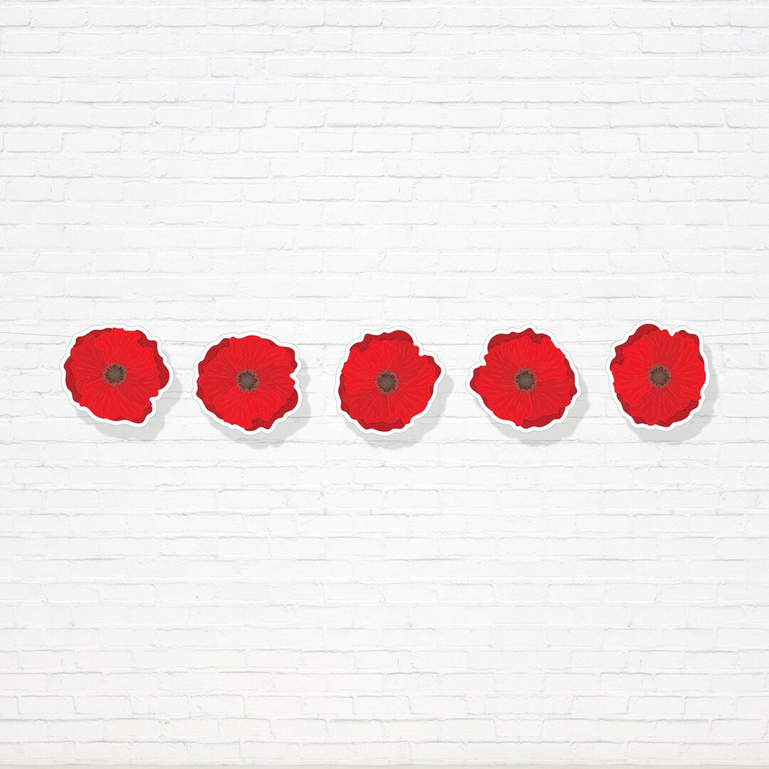 Poppy Flower Garland - Printable Remembrance Day Flower Banner - Pretty ...