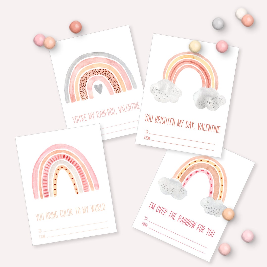 Valentine's Day Rainbow Cards - Printable Modern Pastel Rainbow Kids ...