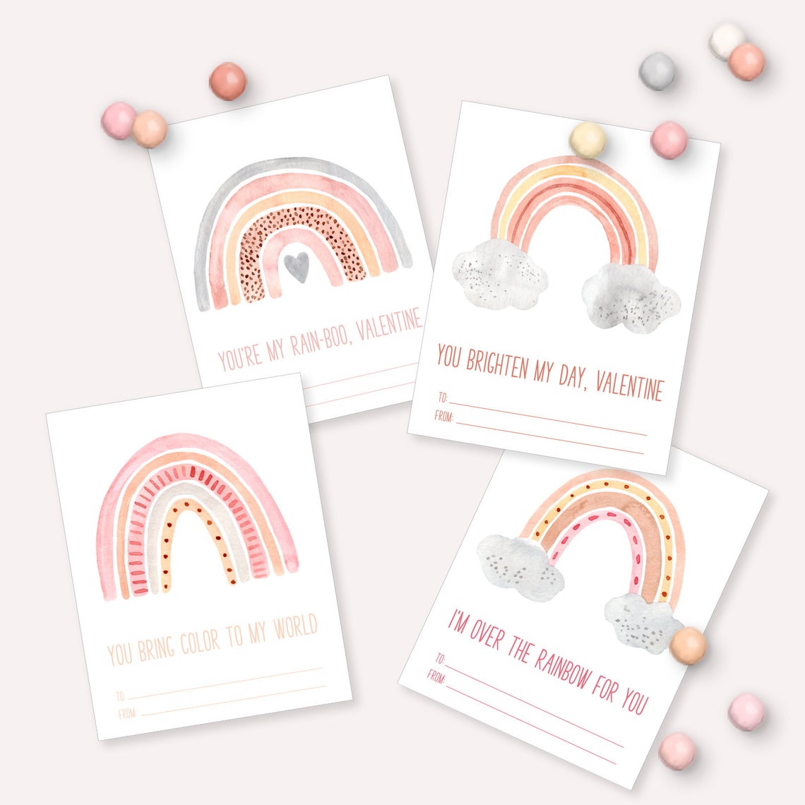 Valentine's Day Rainbow Cards Printable Modern Pastel - Etsy