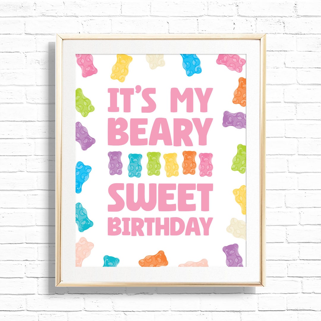 Gummy Bear Sign - Printable Rainbow Beary Sweet First Birthday Party ...