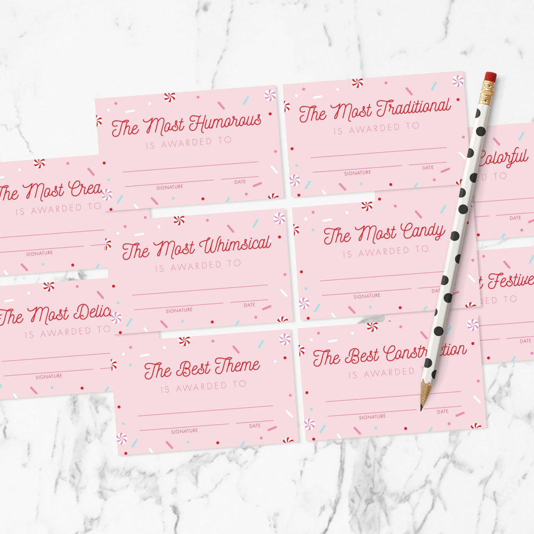 Gingerbread House Contest Voting Cards - Printable Pink Christmas ...