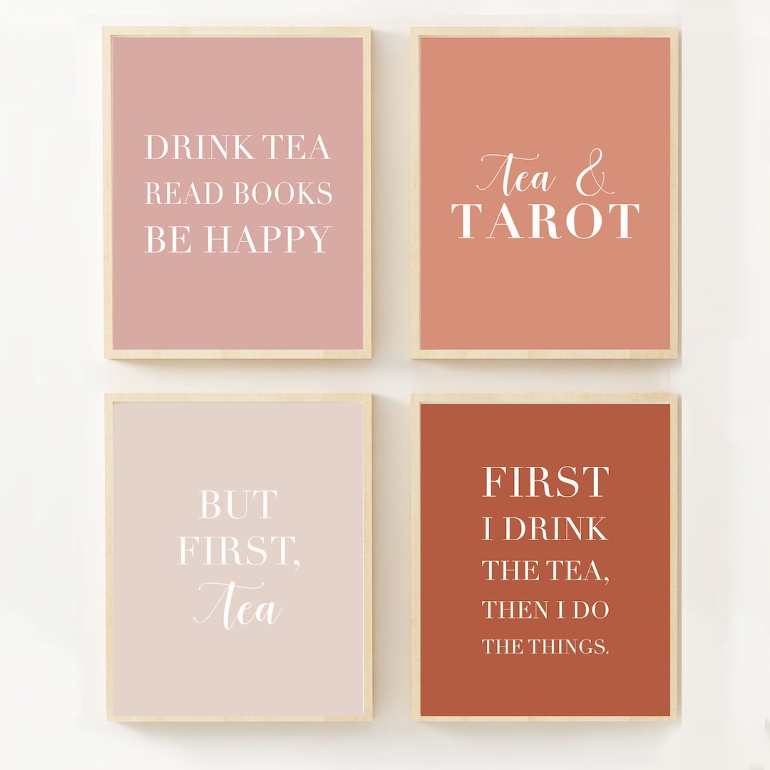 Boho Tea Art Print Set - Printable Pink and Brown Tea Kitchen Quotes ...