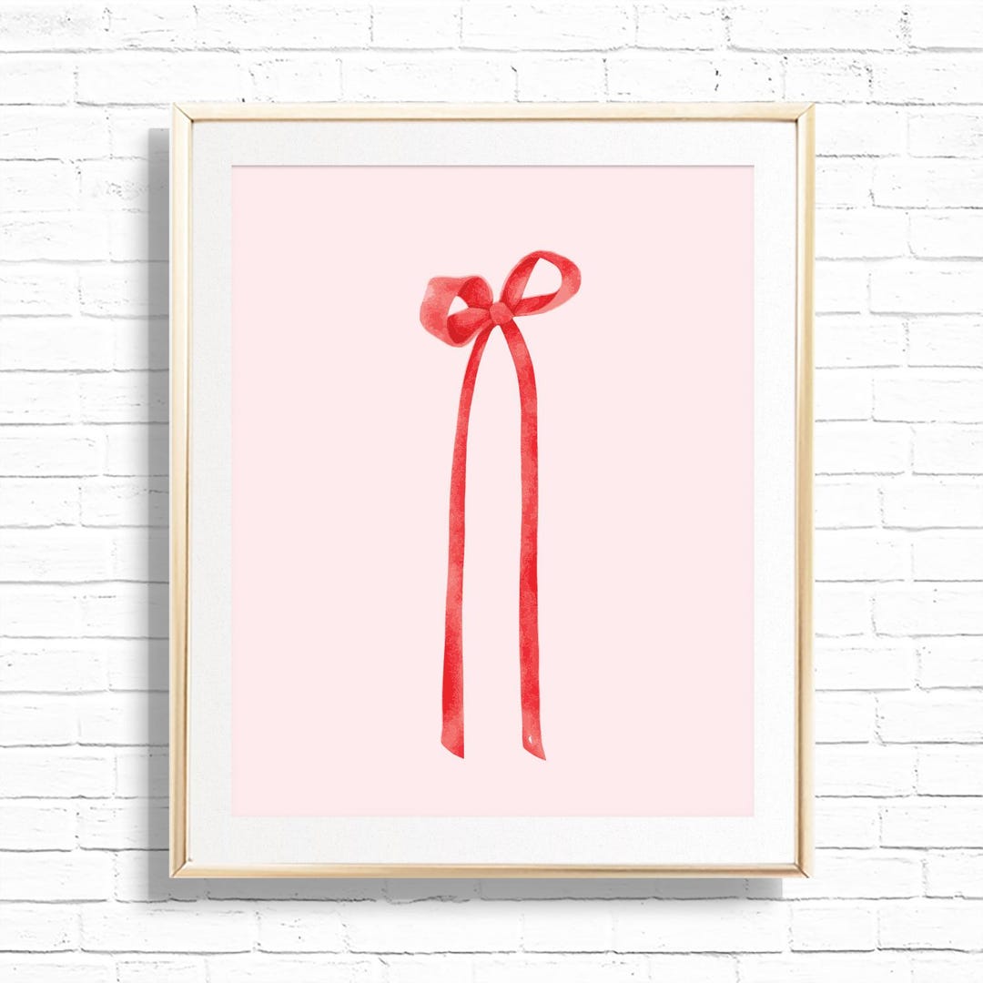 Red Bow Print - Printable 8x10 Watercolour Red Ribbon String Bow Art ...