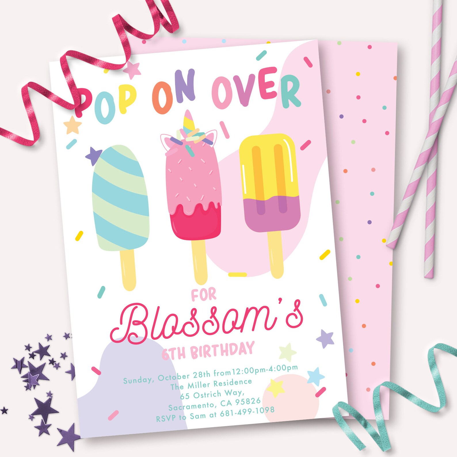 Popsicle Birthday Invitation - Printable Rainbow Unicorn Popsicle ...