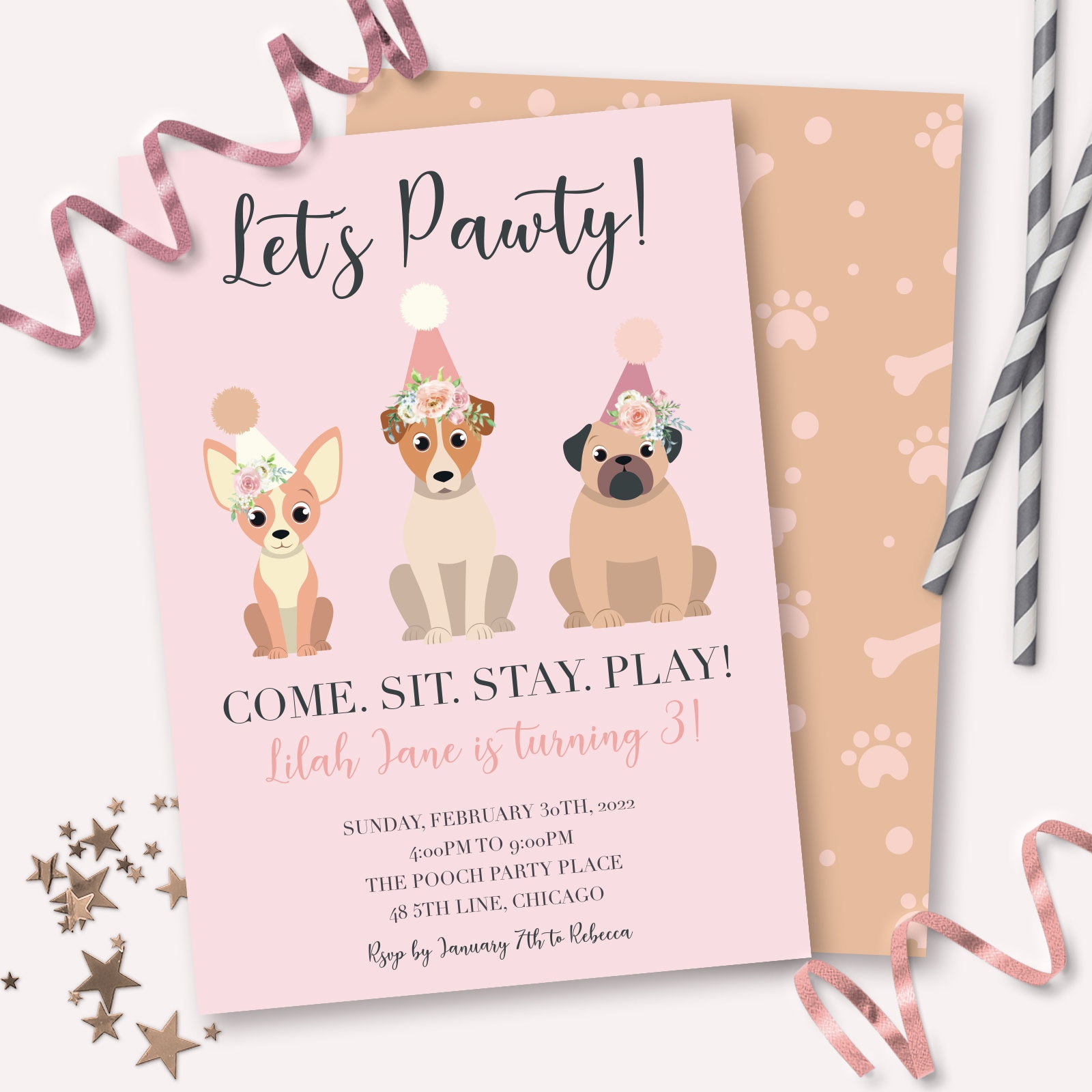 Invitations Invitations & Announcements Printable Lets Pawty Birthday ...