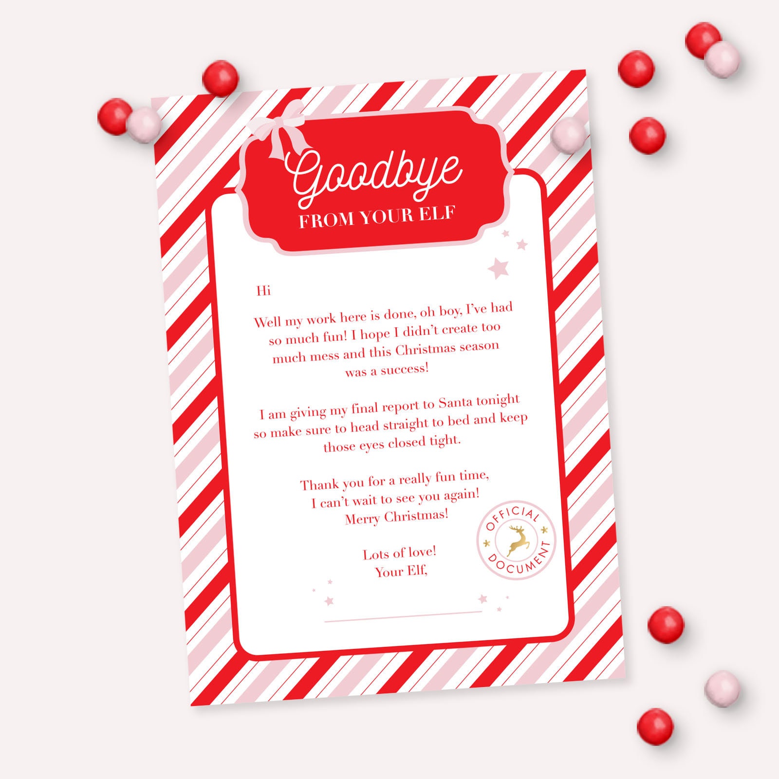 Elf Hello Letter Printable 5x7 Classic Candy Cane Elf Hello | Etsy