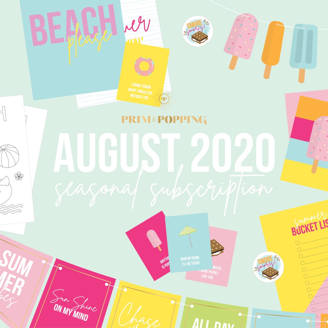 Summer Printable Bundle - August Pool Party Seasonal & Holiday Art ...
