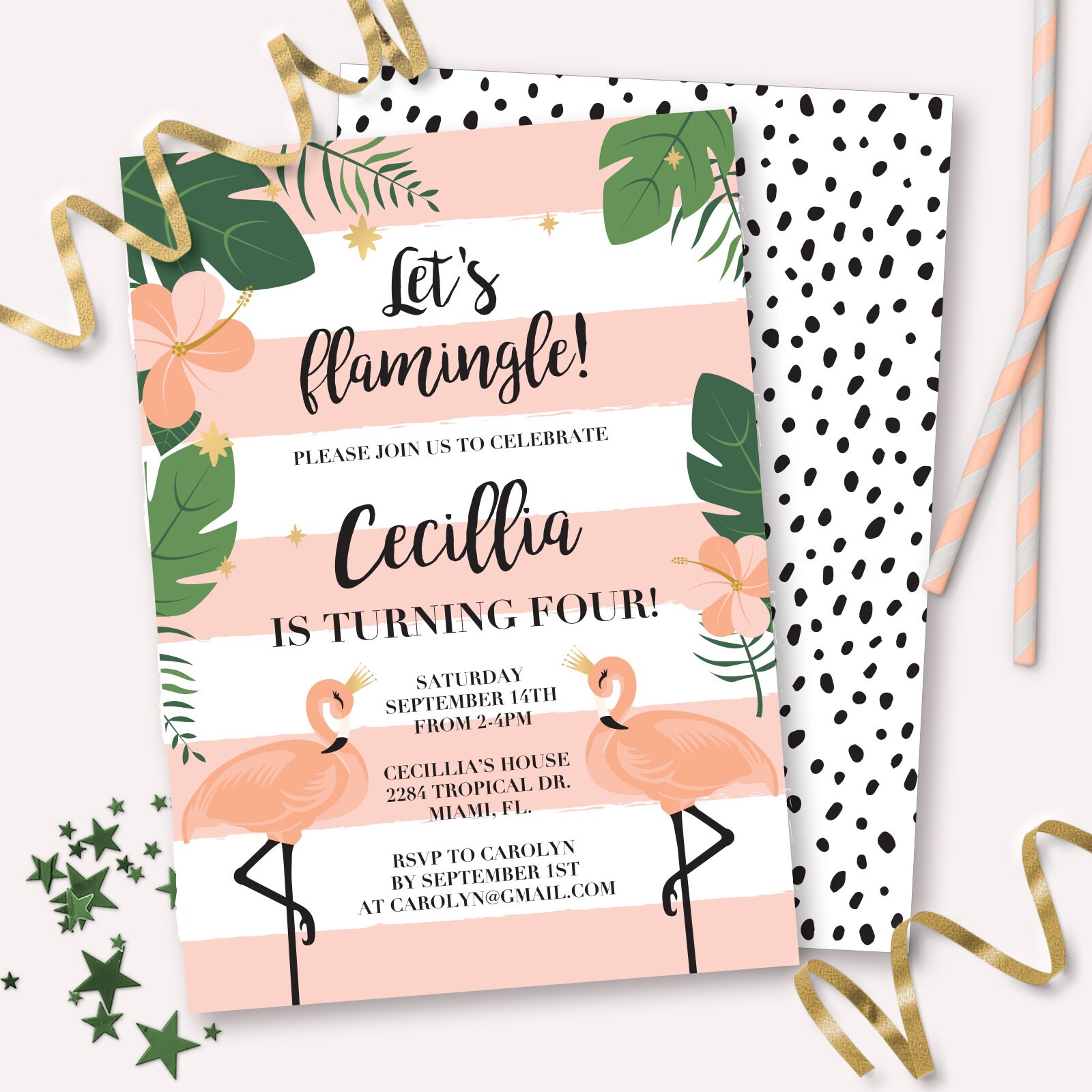 DIY printable file. Let's Flamingle Tropical florals Flamingo Themed ...
