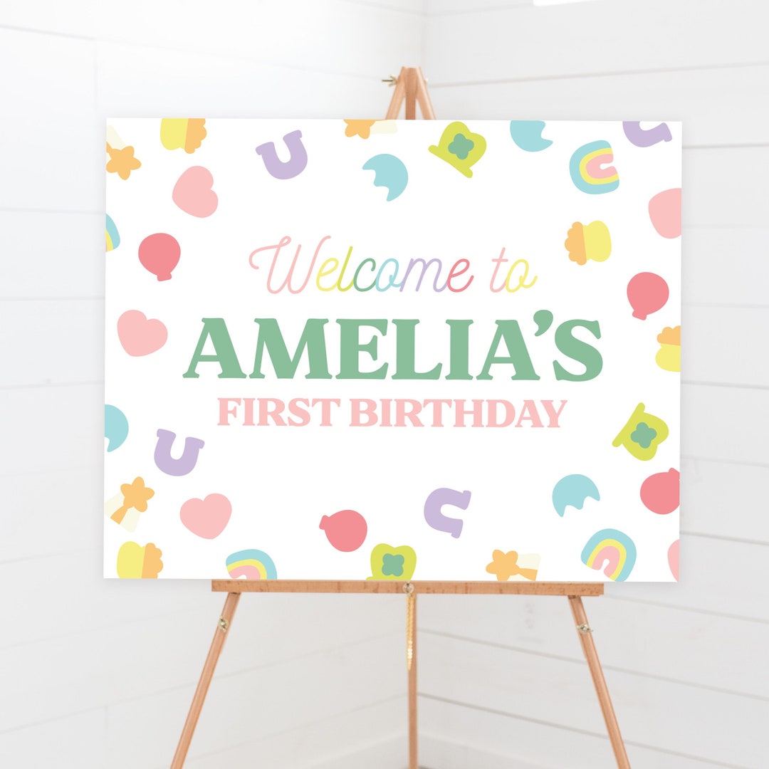 Lucky Charms Welcome Sign - Printable Rainbow Marshmallow 1st Birthday ...