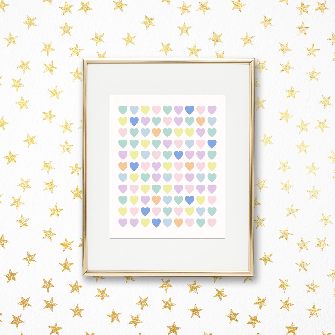 Hearts Pattern Pastel Rainbow Playroom Art Print - Printable Homeschool ...