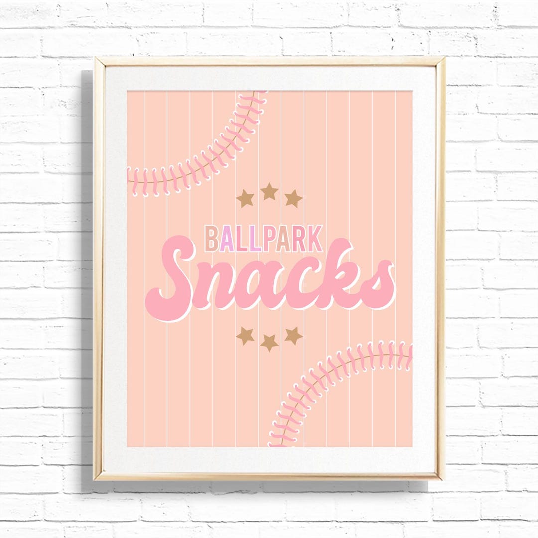 Ballpark Snacks Sign - Printable Pink Baseball First Birthday Party ...
