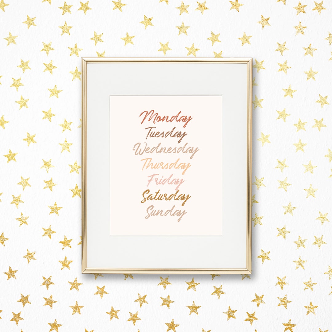 Days of the Week Print - Printable Boho Rainbow Playroom Homeschool Art ...