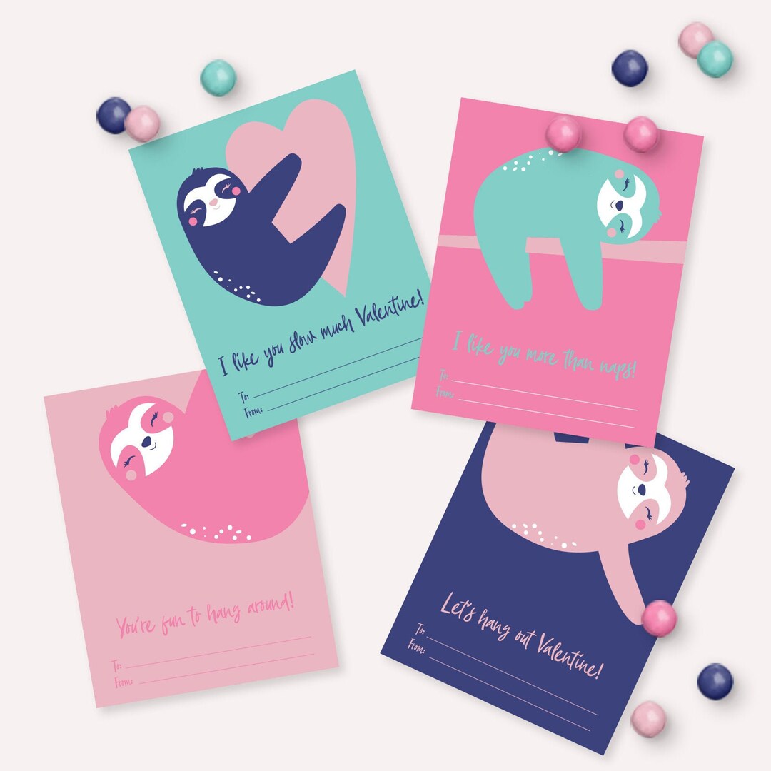 Valentine's Day Sloth Cards - Printable Little Happy Sloth Kids ...