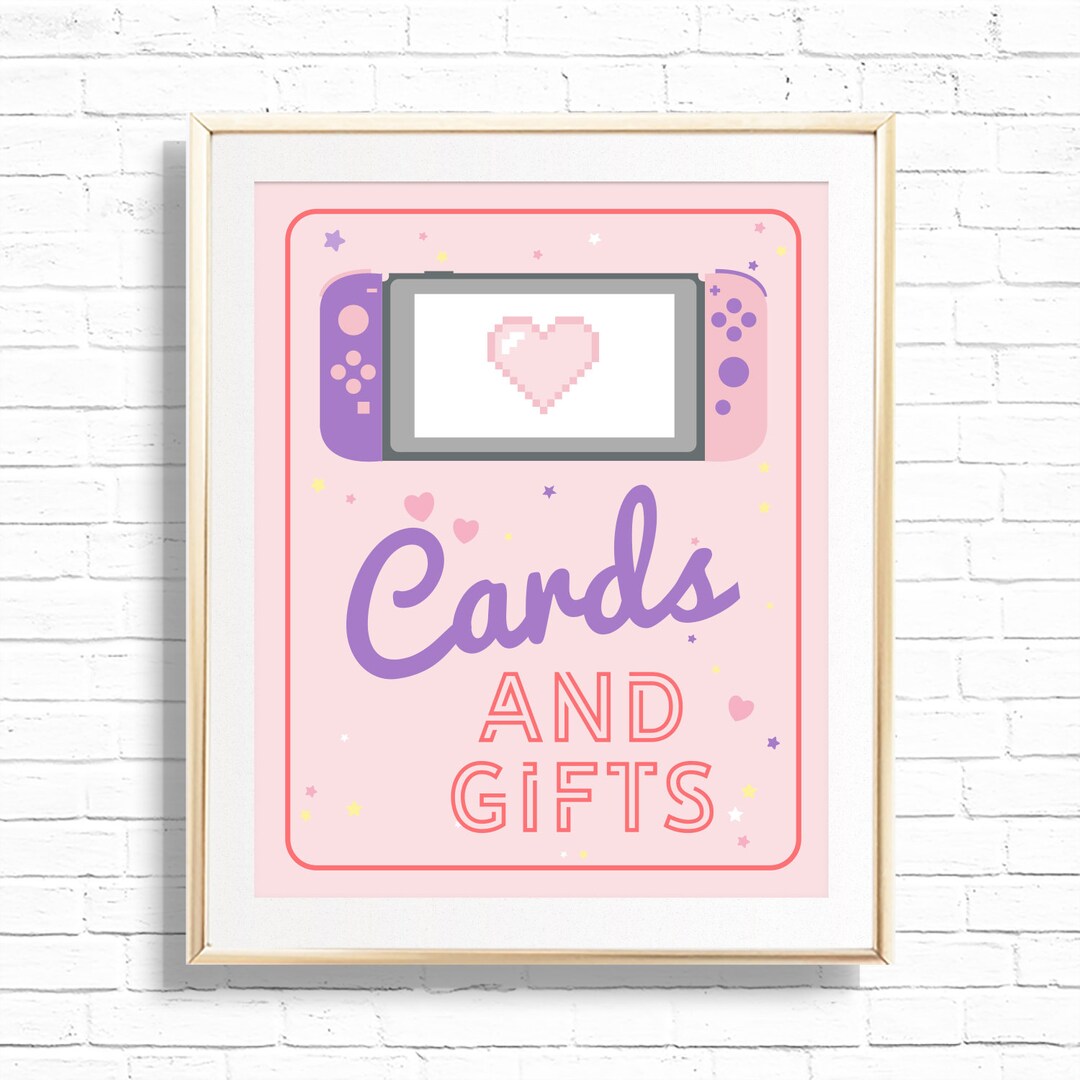 Gamer Cards & Gifts Sign - Printable Girl Gamer Birthday Party Decor ...