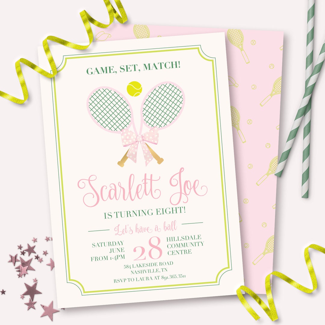 Tennis Birthday Invitation - Printable Preppy Tennis Match First 1st ...