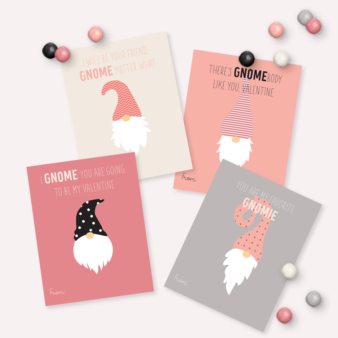 Valentine's Day Gnome Cards Printable Elf Gnome Kids Classroom ...