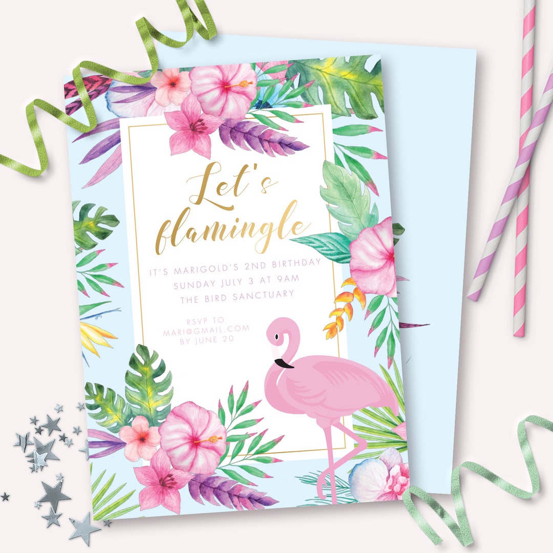 Tropical Flamingo Themed Birthday Party Invitation Printable Let's ...