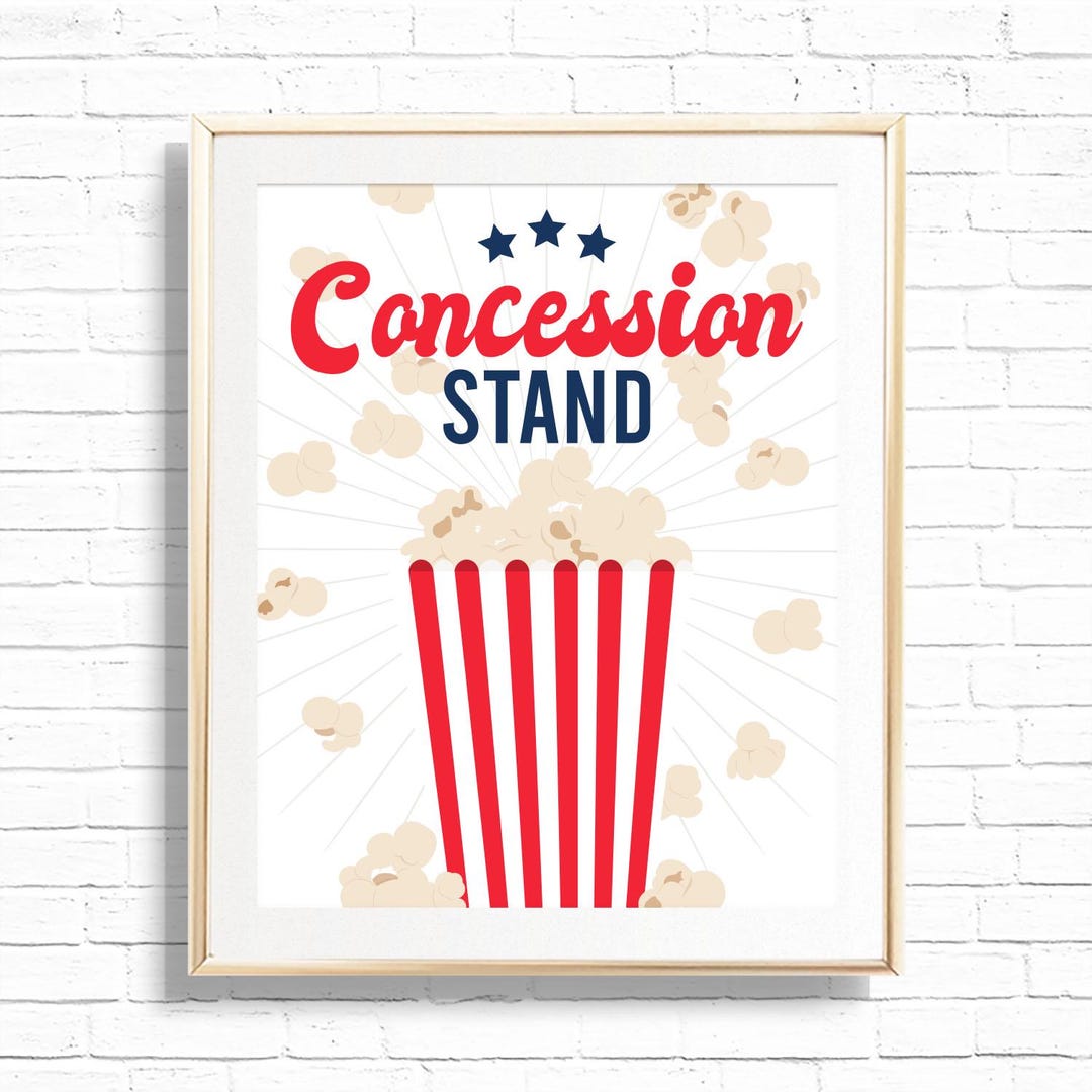 Concession Stand Sign - Printable Popcorn Baseball Birthday Party Food ...