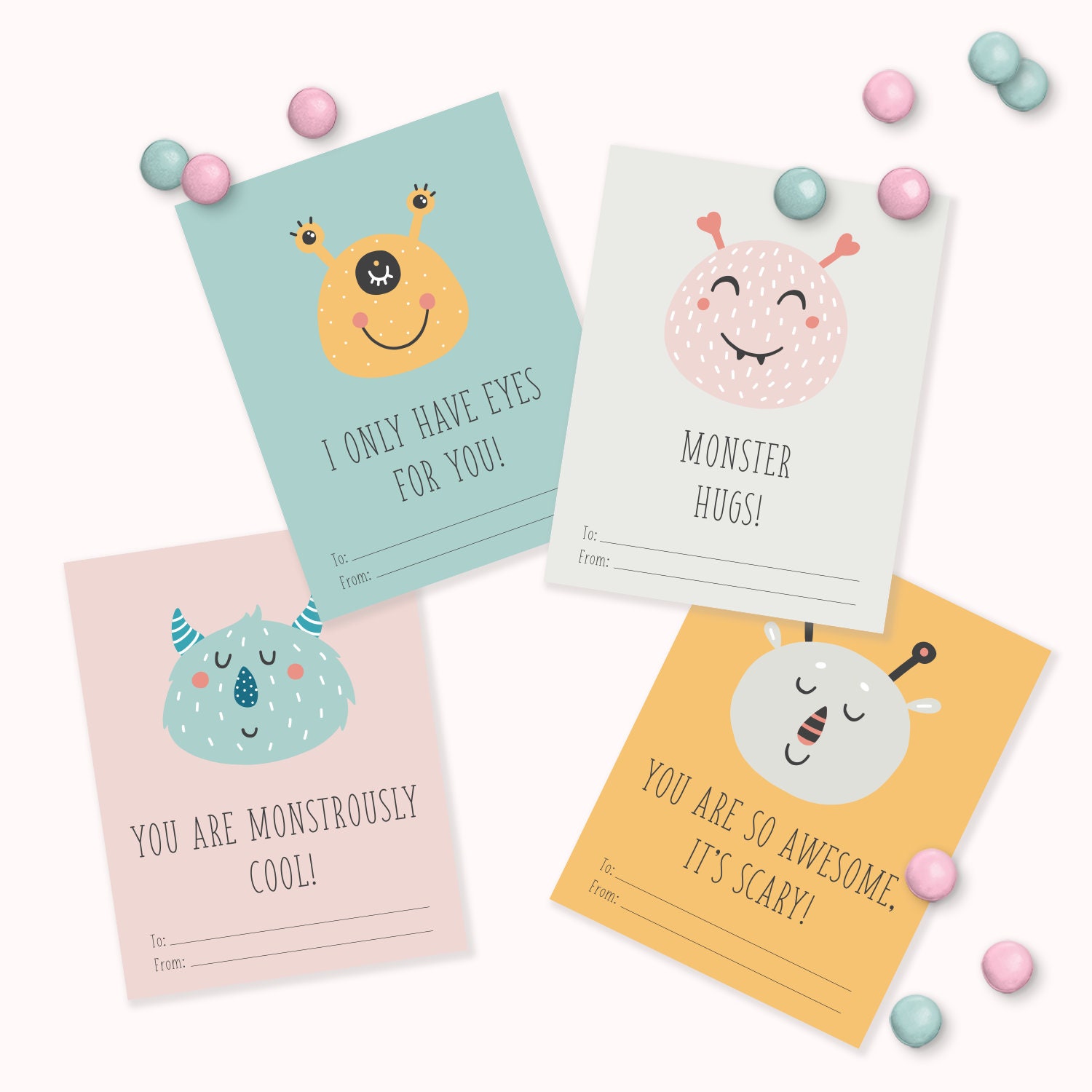 Cute Monster Valentines Day Cards Printable Cute Alien Kids - Etsy