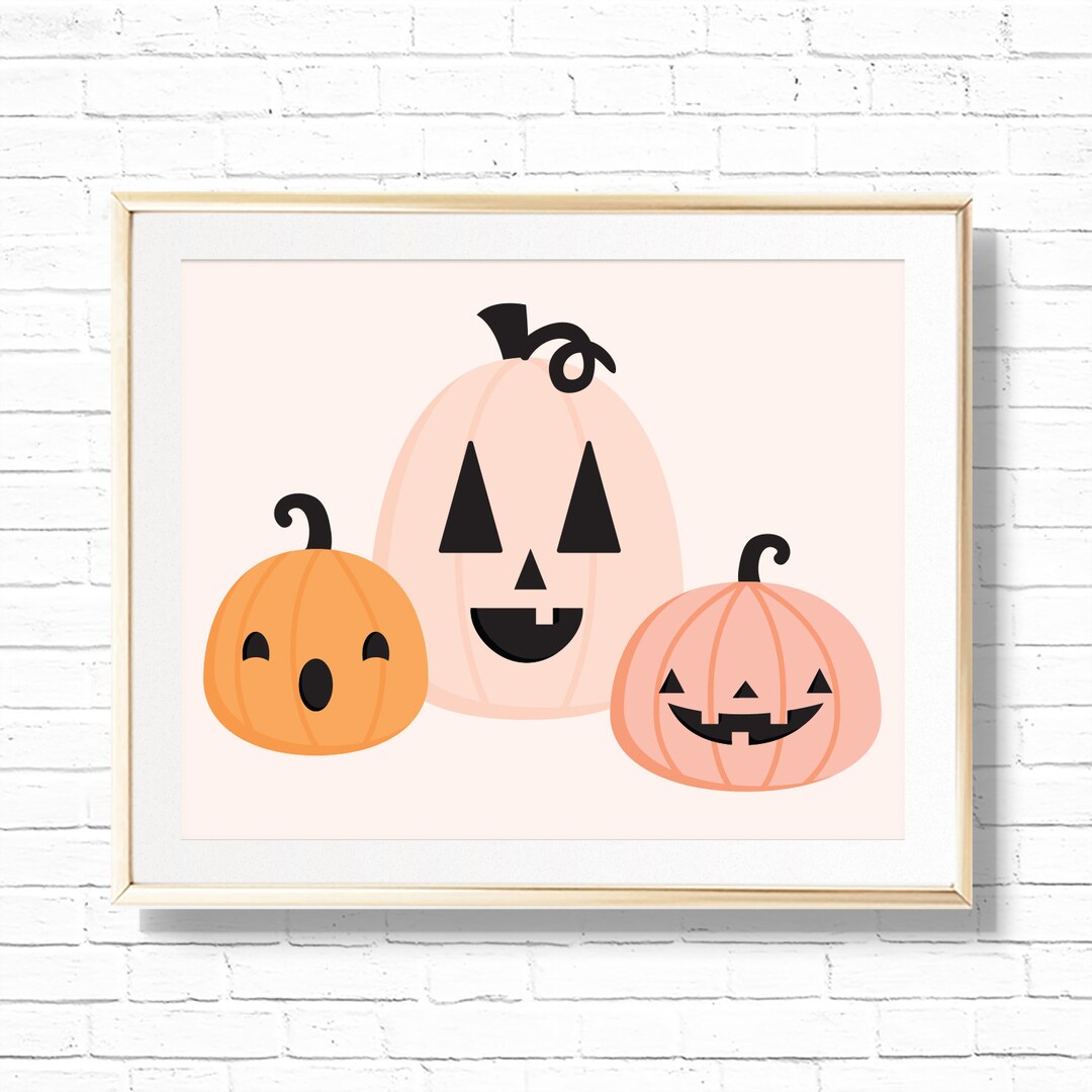 Jack O Lantern Art Print - Printable Pink & Orange Fall Pumpkin ...