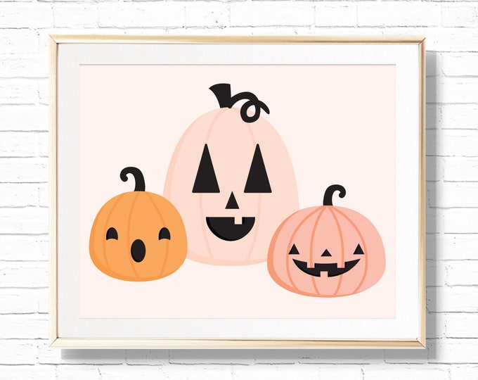 Jack O Lantern Art Print Printable Pink & Orange Fall Pumpkin Halloween ...