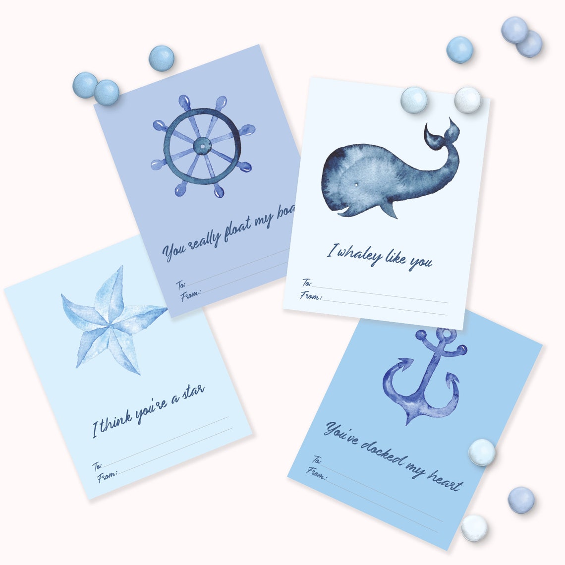 Nautical Valentines Day Cards - Printable Sea Life Kids Valentines ...