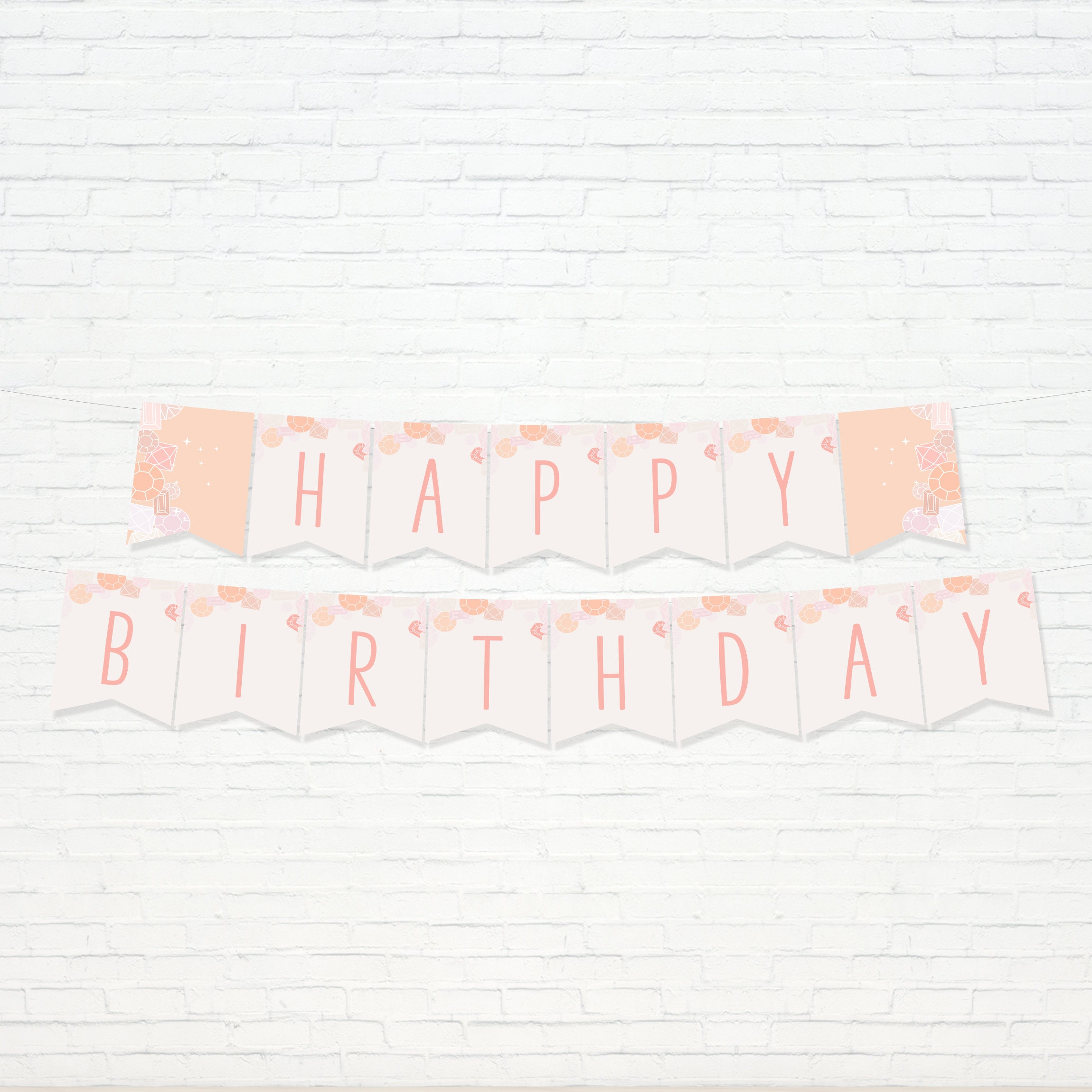 Gem Birthday Banner - Printable Pink Gemstone & Jewel Happy Birthday ...