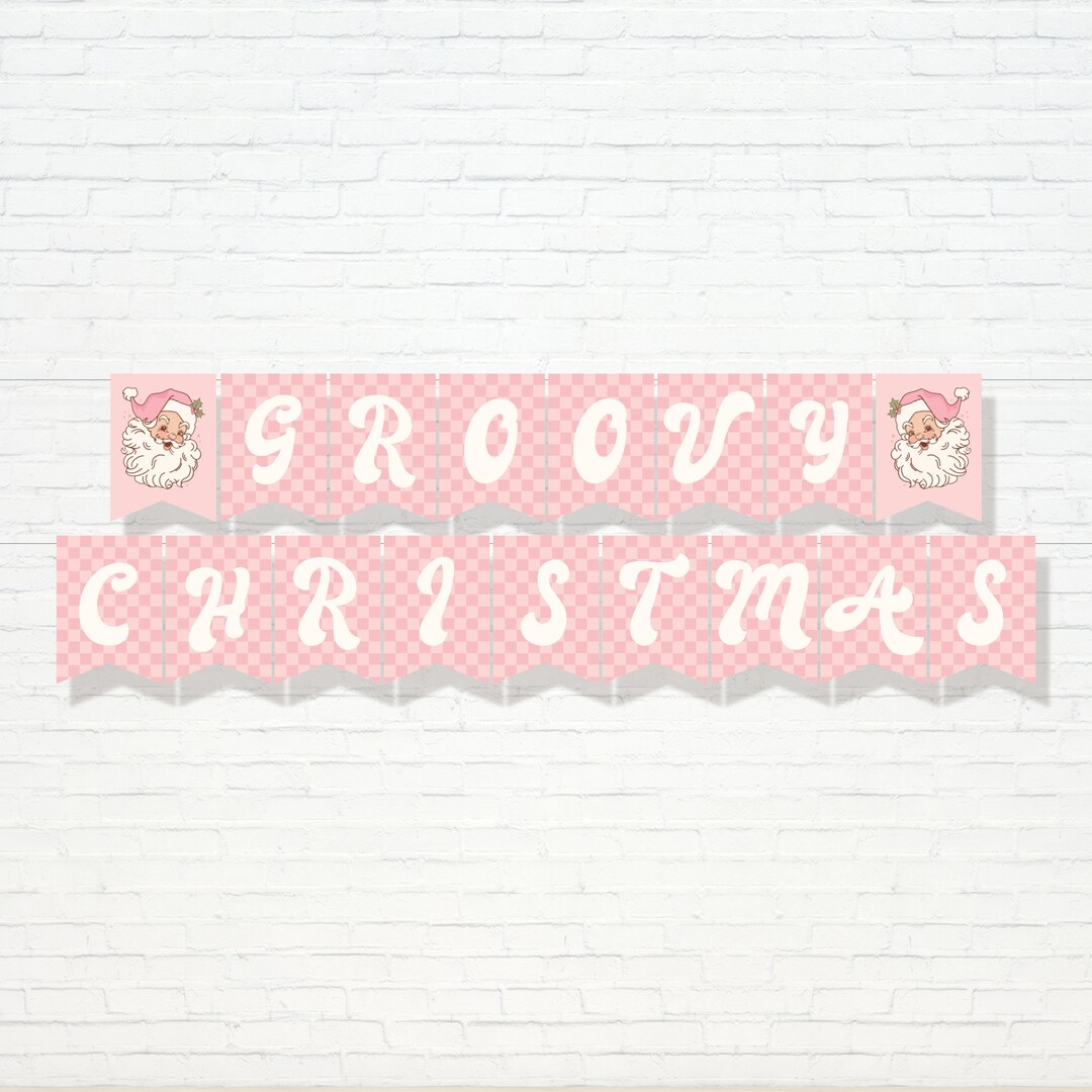 Groovy Christmas Banner Printable Vintage Retro Santa Christmas Home ...