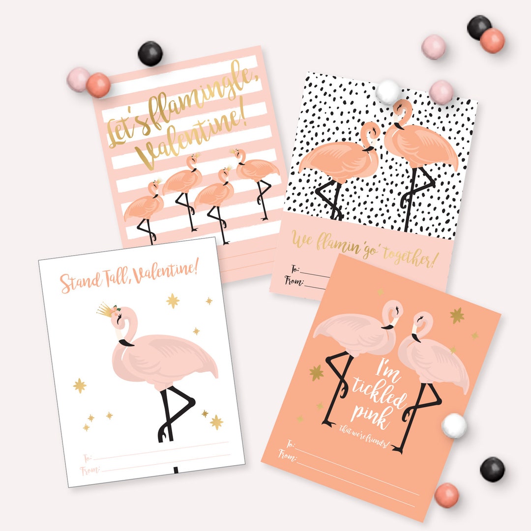 Valentine's Day Flamingo Cards - Printable Let's Flamingle Kids ...