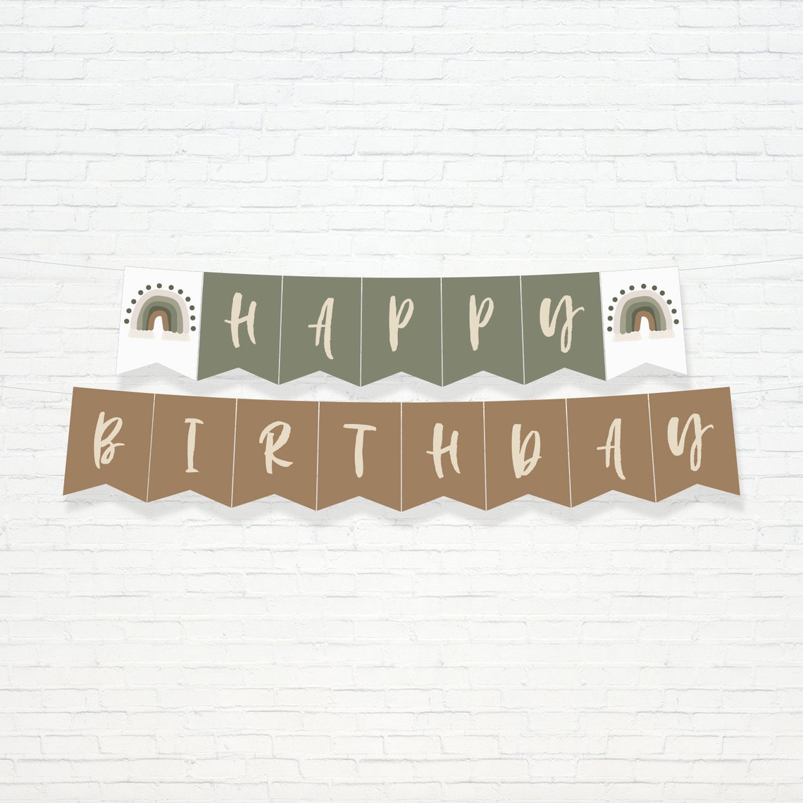 Green Boho Rainbow Happy Birthday Party Banner - Printable Bohemian ...