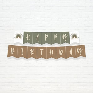 Green Boho Rainbow Happy Birthday Party Banner - Printable Bohemian ...