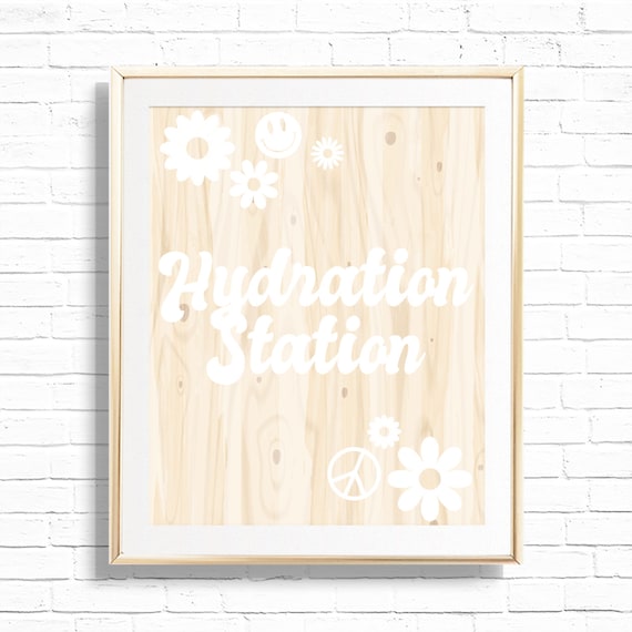 Hydration Station Sign Printable Boho Wooden Happy Face - Etsy