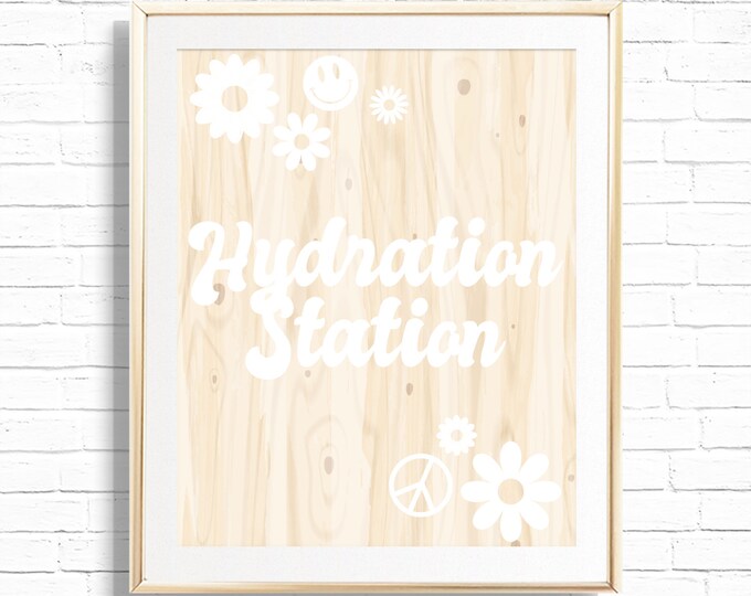 Hydration Station Sign Printable Boho Wooden Happy Face Birthday Party ...