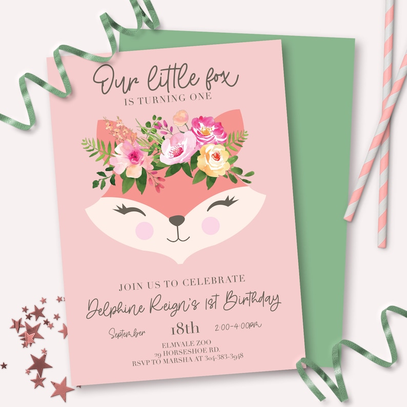 Fox Birthday Invitation Printable Woodland Forest Animals - Etsy