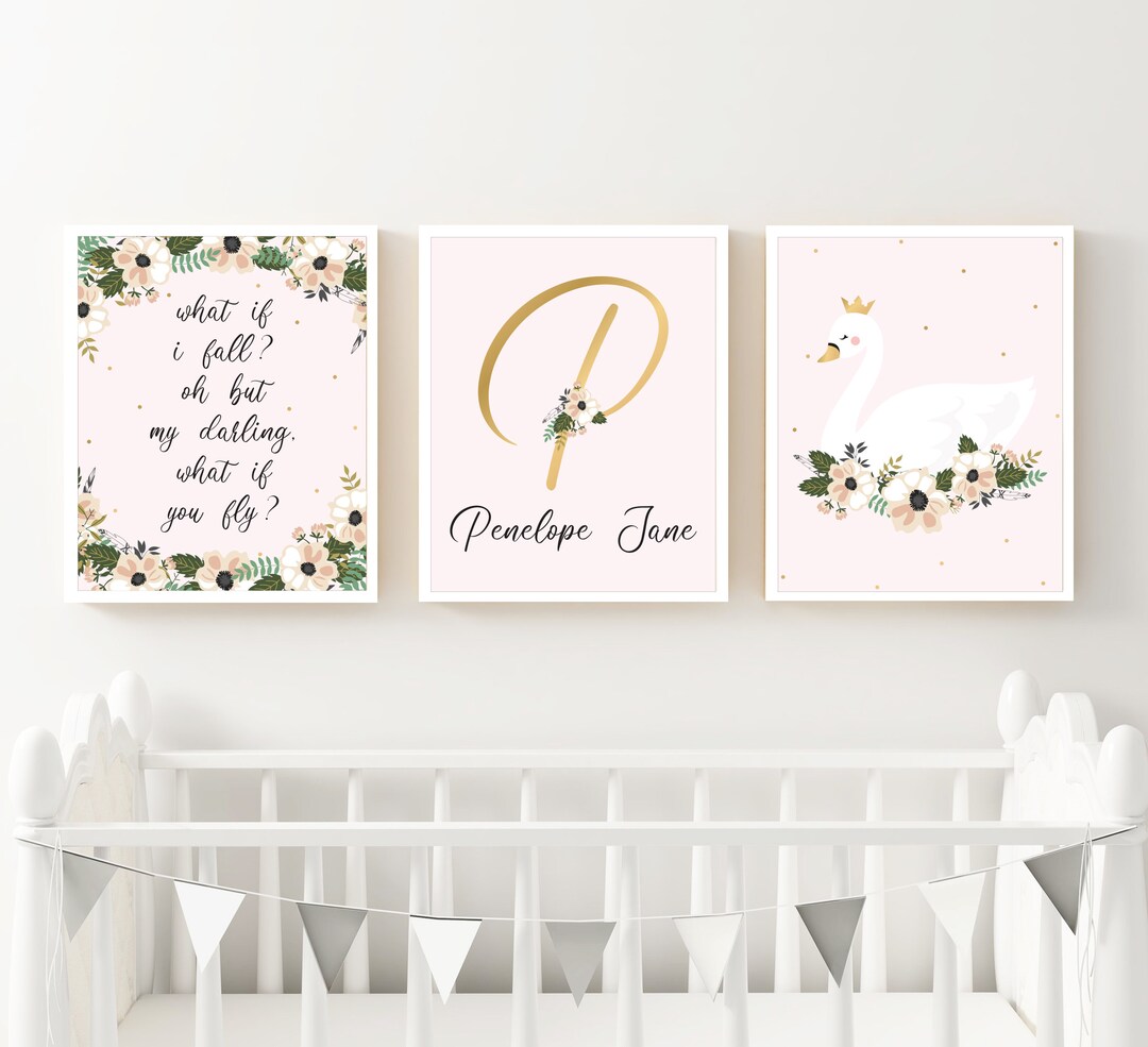 Swan Princess Baby Nursery Art Print Set Printable Personalized Set of ...