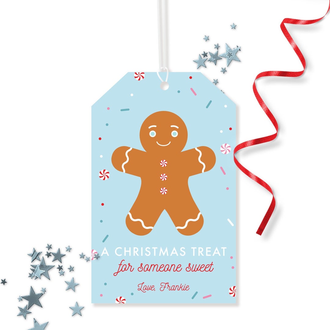 Gingerbread Man Tags - Printable Blue Christmas Birthday Party Favour ...