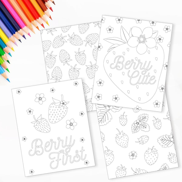 Strawberry Birthday Coloring Page - Etsy