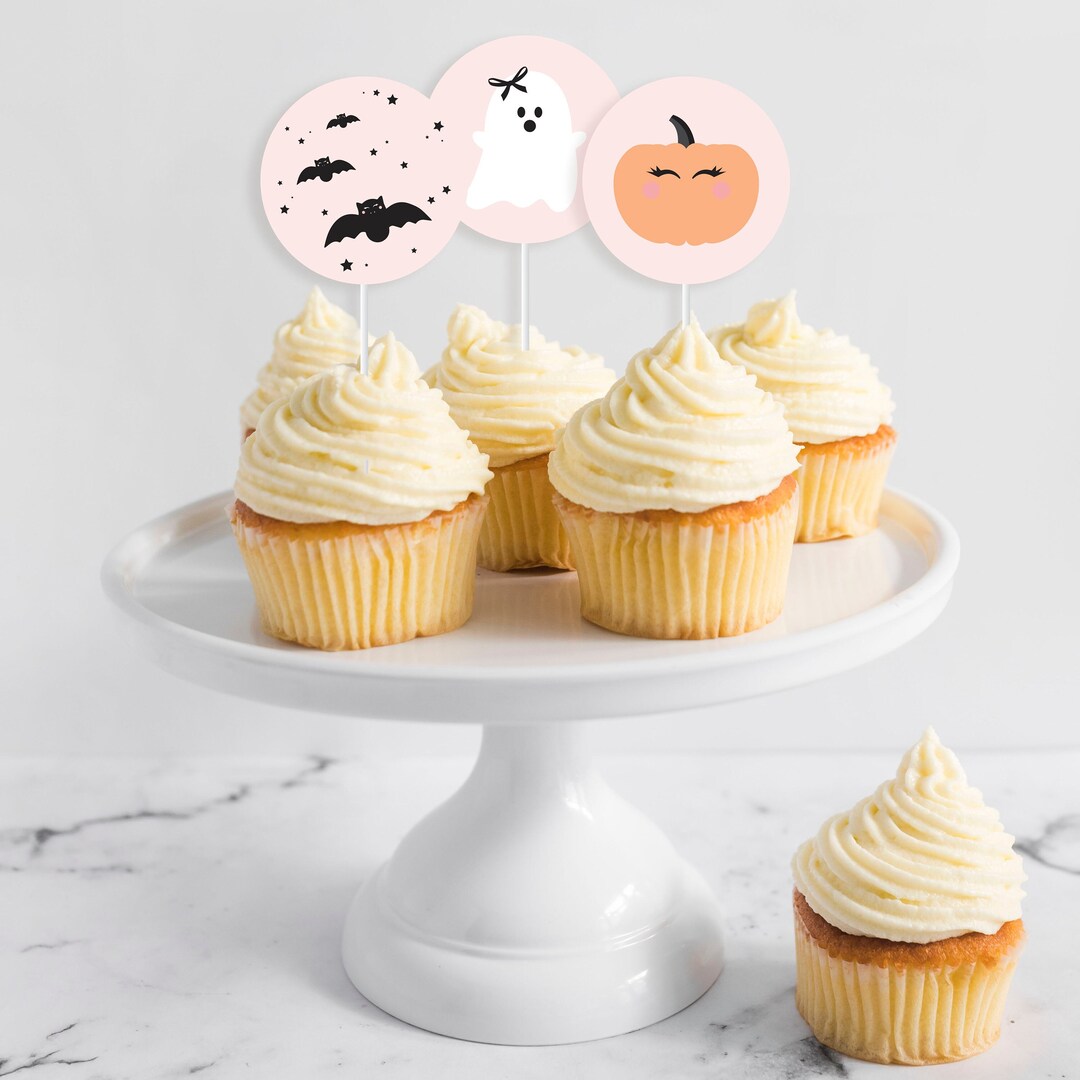 Halloween Cupcake Toppers - Printable Cute Ghost Pink Halloween Dessert ...
