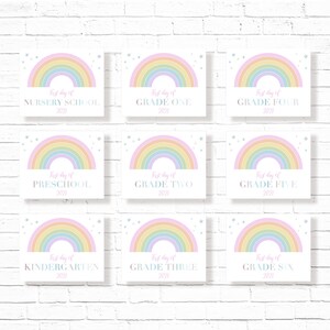 First Day of School Sign - Printable Pastel & Iridescent Rainbow ...