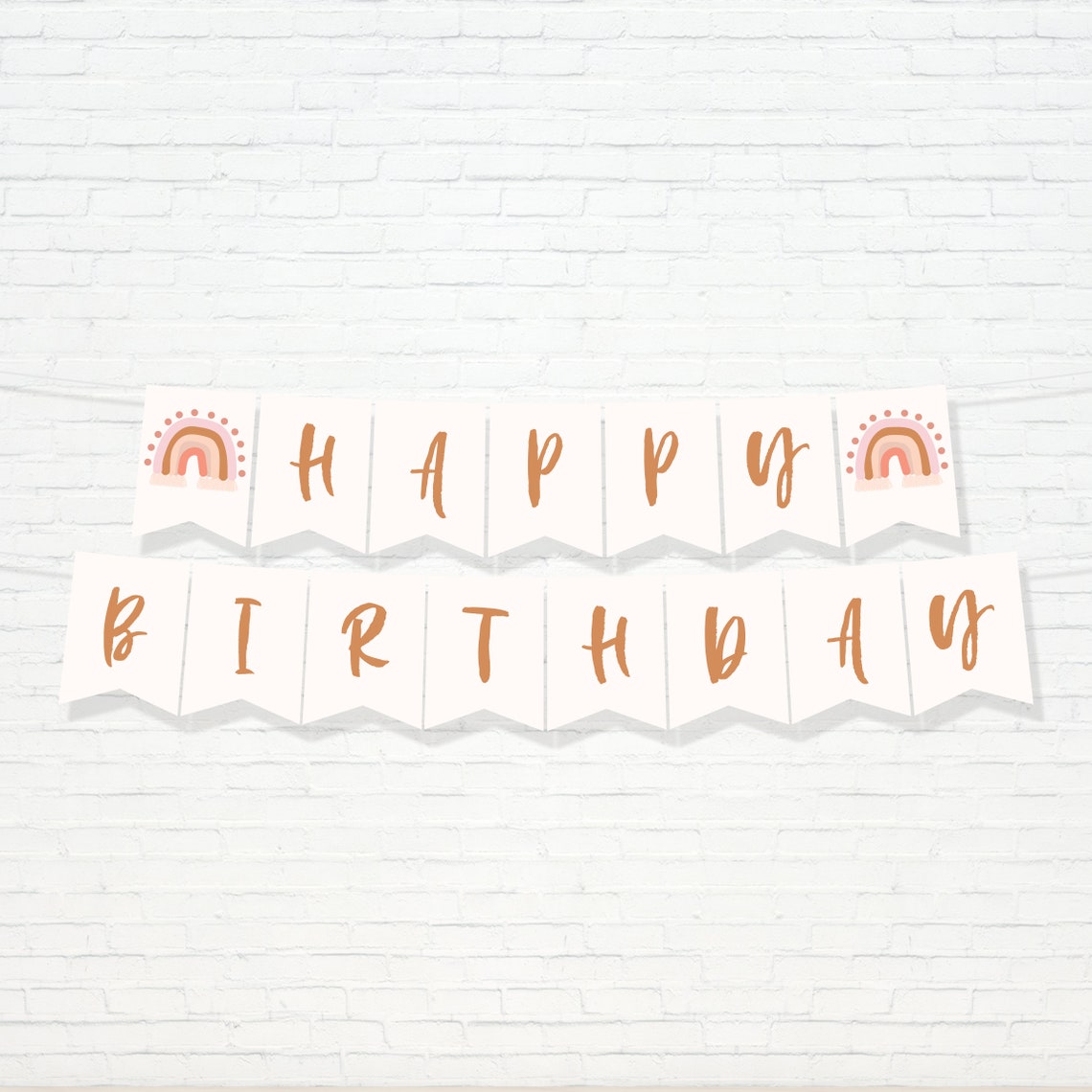 Boho Rainbow Happy Birthday Party Banner Printable Bohemian | Etsy