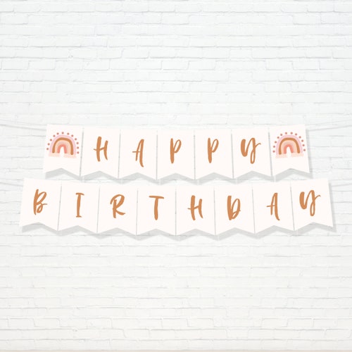 Boho Rainbow Happy Birthday Party Banner Printable Bohemian - Etsy