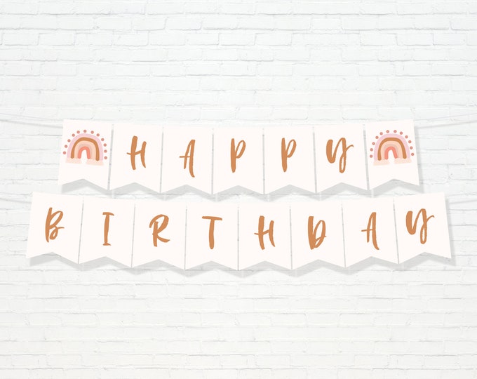 Editable Boho Rainbow Banner- First Birthday| Editable Modern Rainbow ...