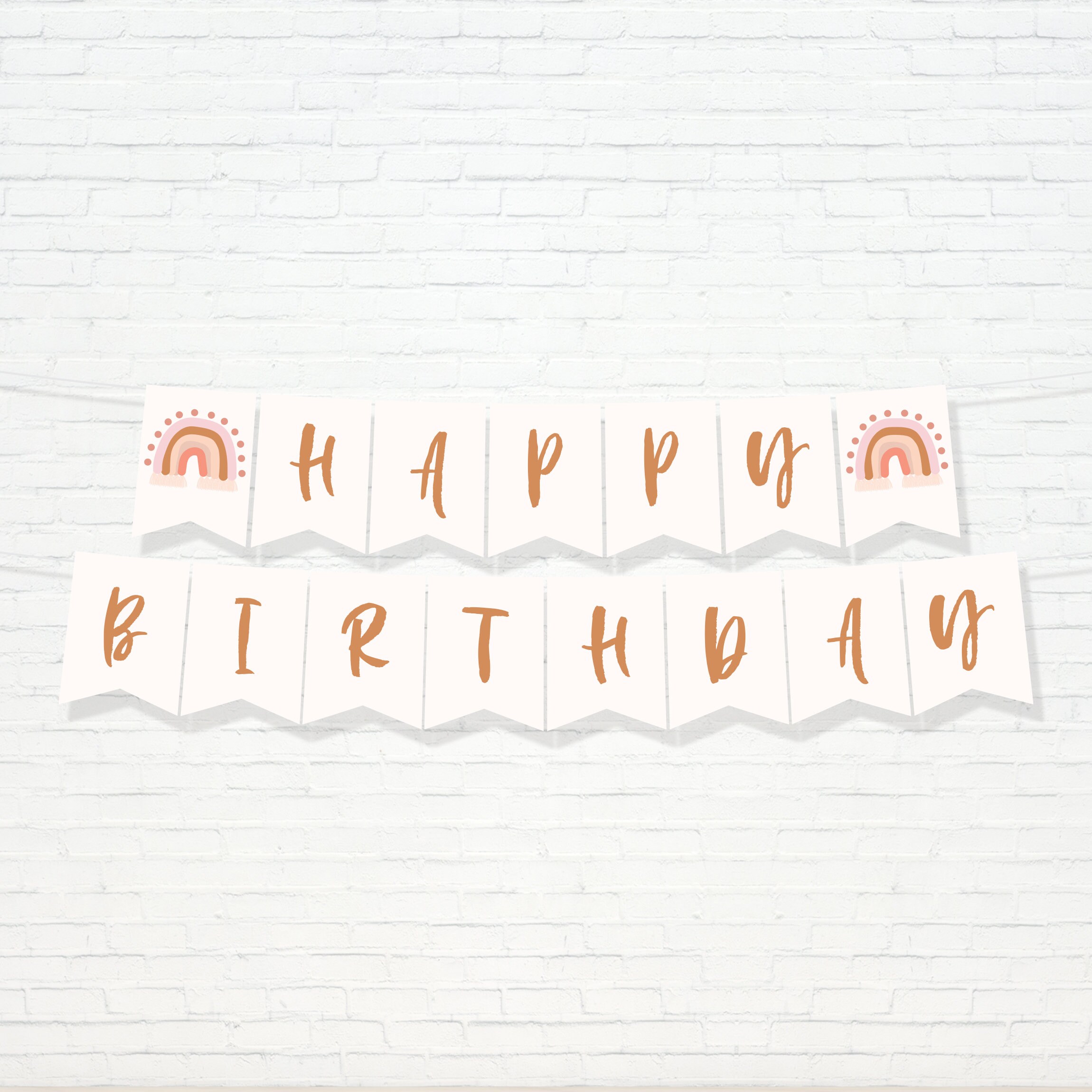 Boho Rainbow Happy Birthday Party Banner Printable Bohemian - Etsy
