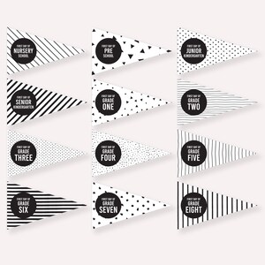 First Day of School Pennant Flags - Printable Black Patterns Back to ...