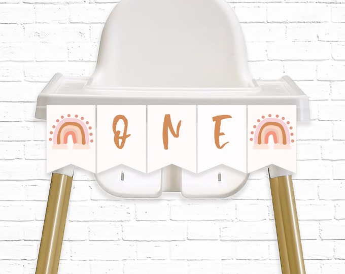 Boho Rainbow Party 1st Birthday Highchair Banner Printable Earthy ...