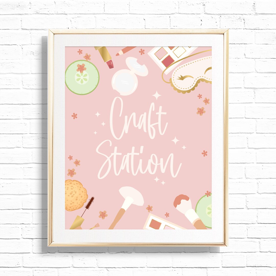 Craft Station Sign - Printable Spa & Makeup Glamour Birthday Party ...