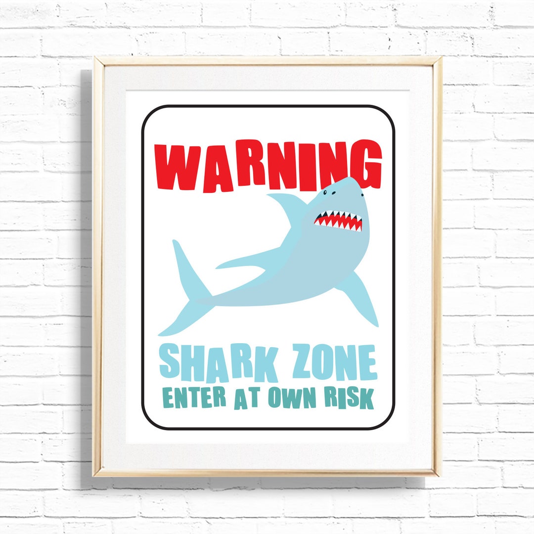 Shark Warning Sign - Printable Shark Zone 1st Birthday Party Table ...