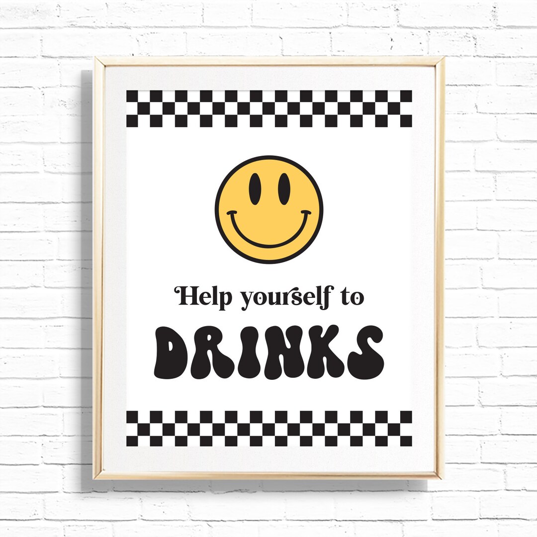Happy Face Drink Sign - Printable One Happy Dude Birthday Party Drink ...